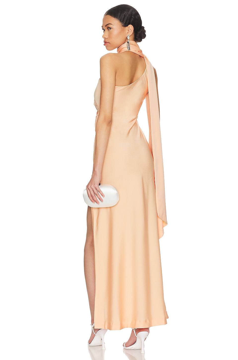 MISHA Ellison Satin Gown in Peach Fuzz | REVOLVE