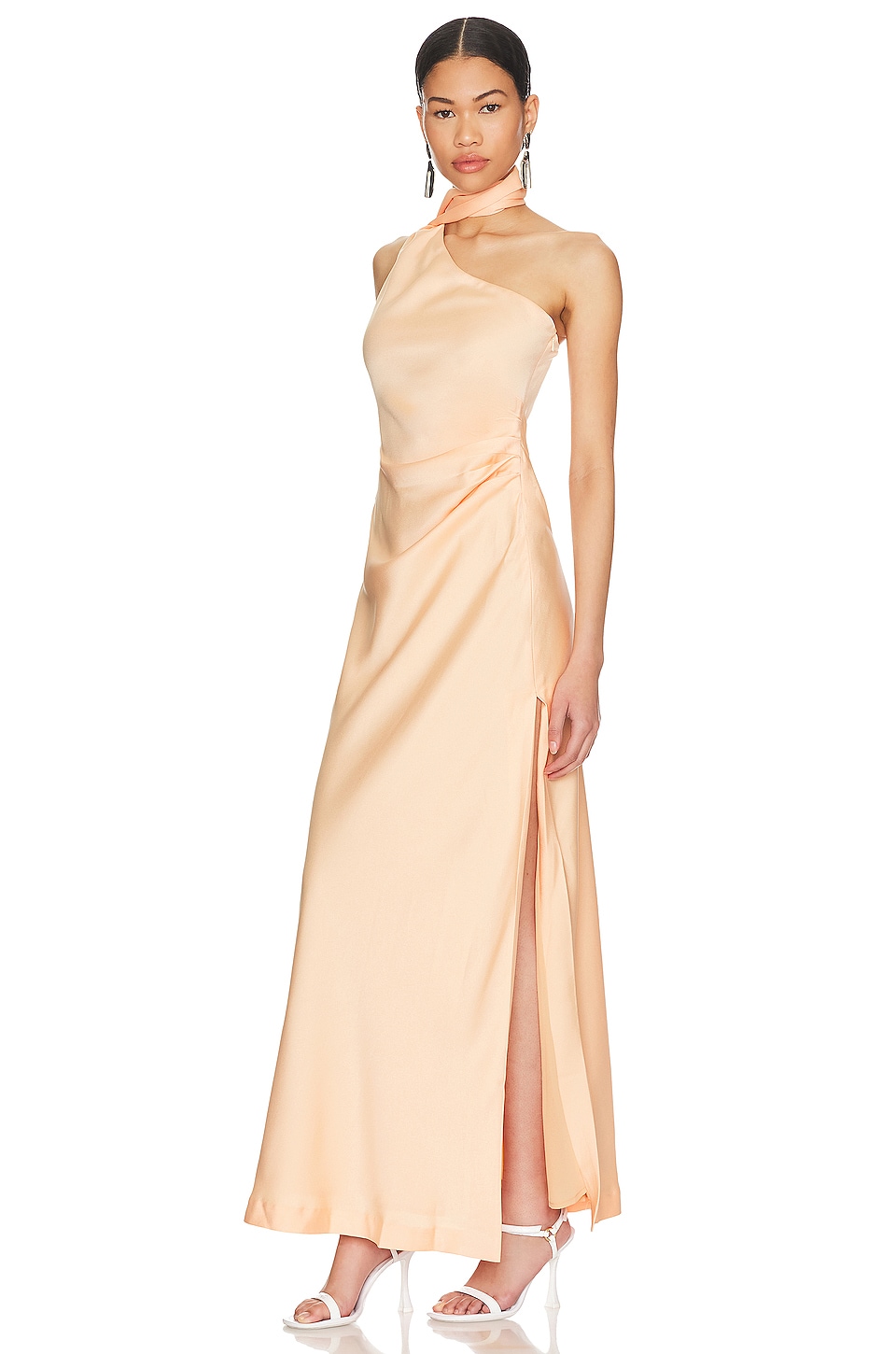 MISHA Ellison Satin Gown in Peach Fuzz | REVOLVE