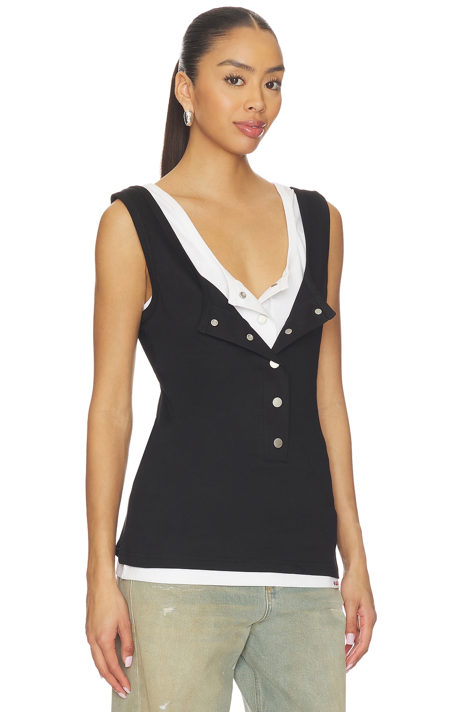Markgong Layered Open-collared Vest in Black & White | REVOLVE