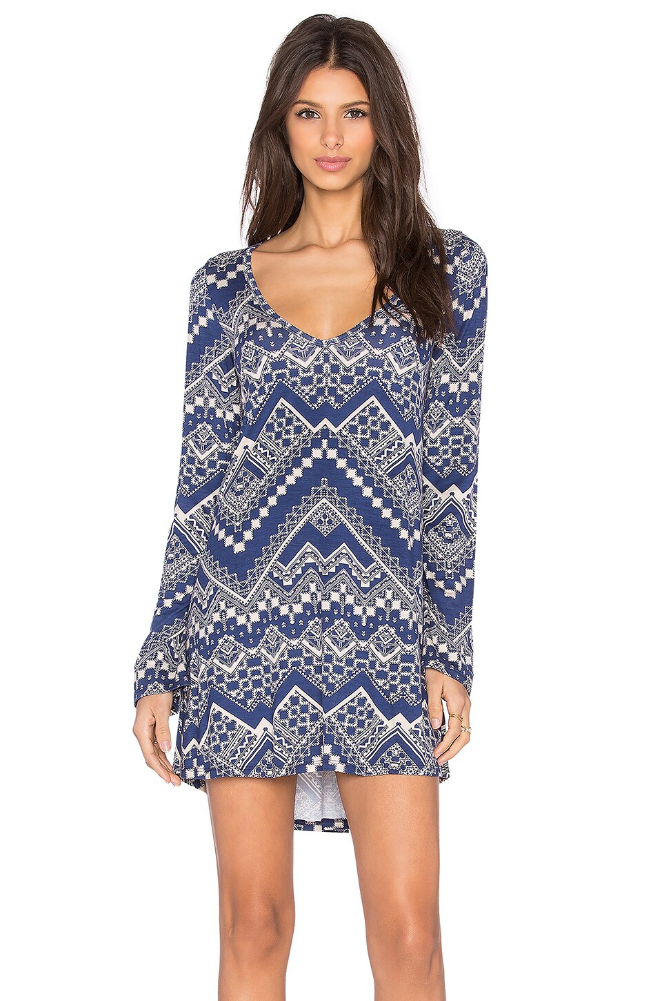 Michael Lauren Kyle Long Sleeve Dress in Blue Zig | REVOLVE