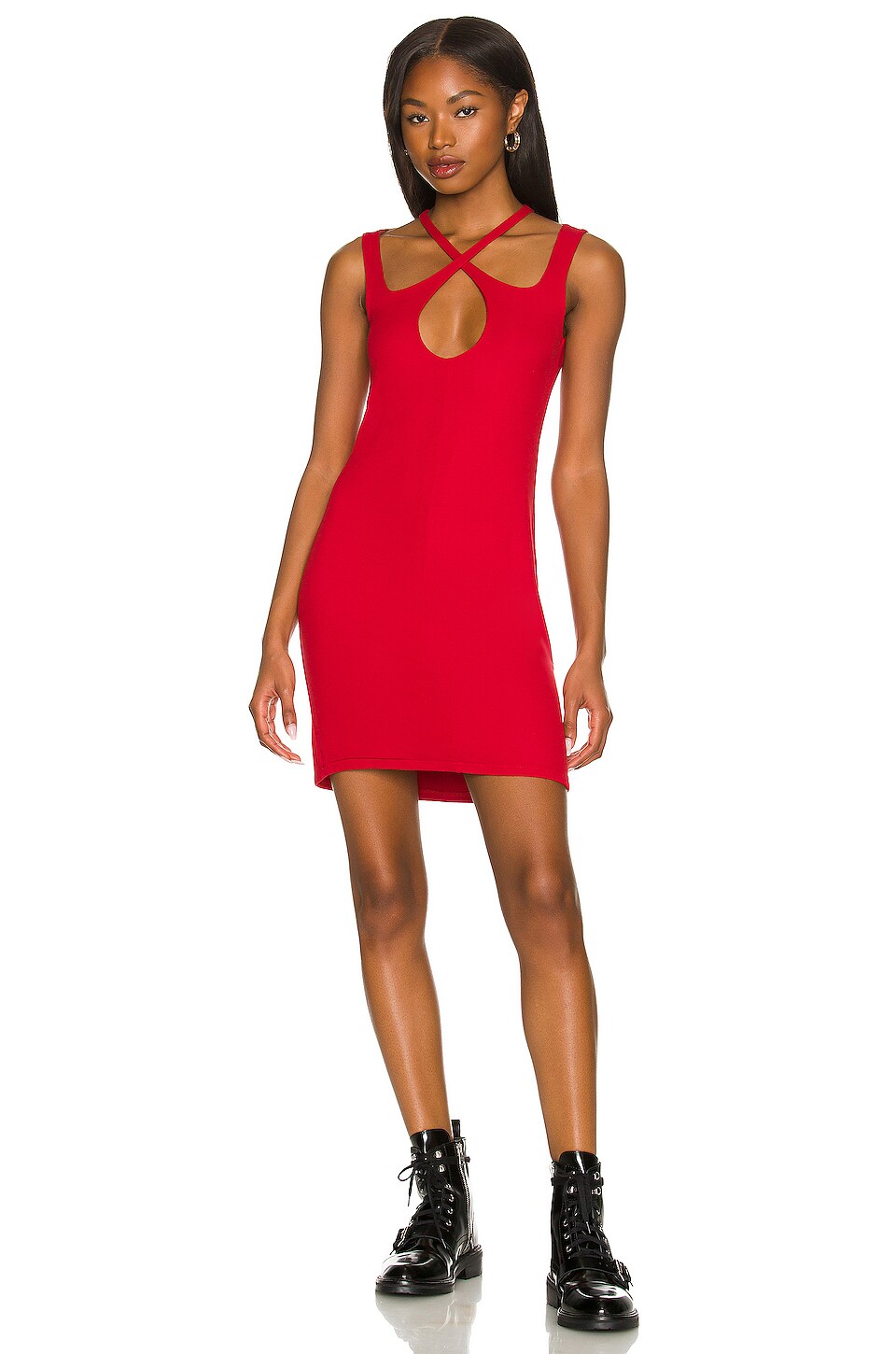 Michael Lauren Miro Keyhole Dress in Lipstick Red | REVOLVE