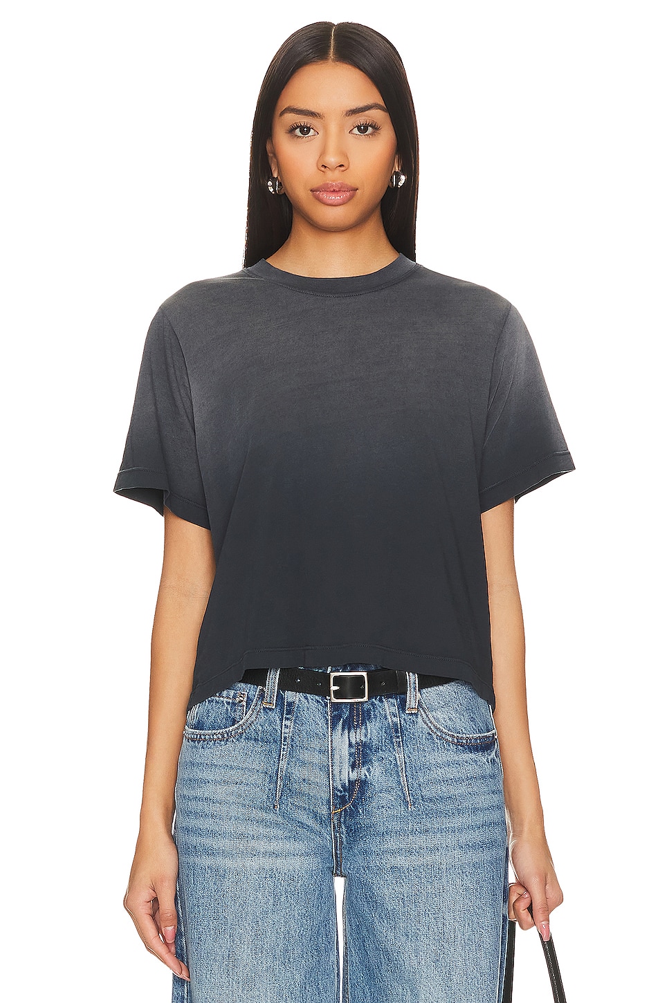 Michael Lauren Hester Ombre Crop Boxy Tee in Jet Black Ombre | REVOLVE