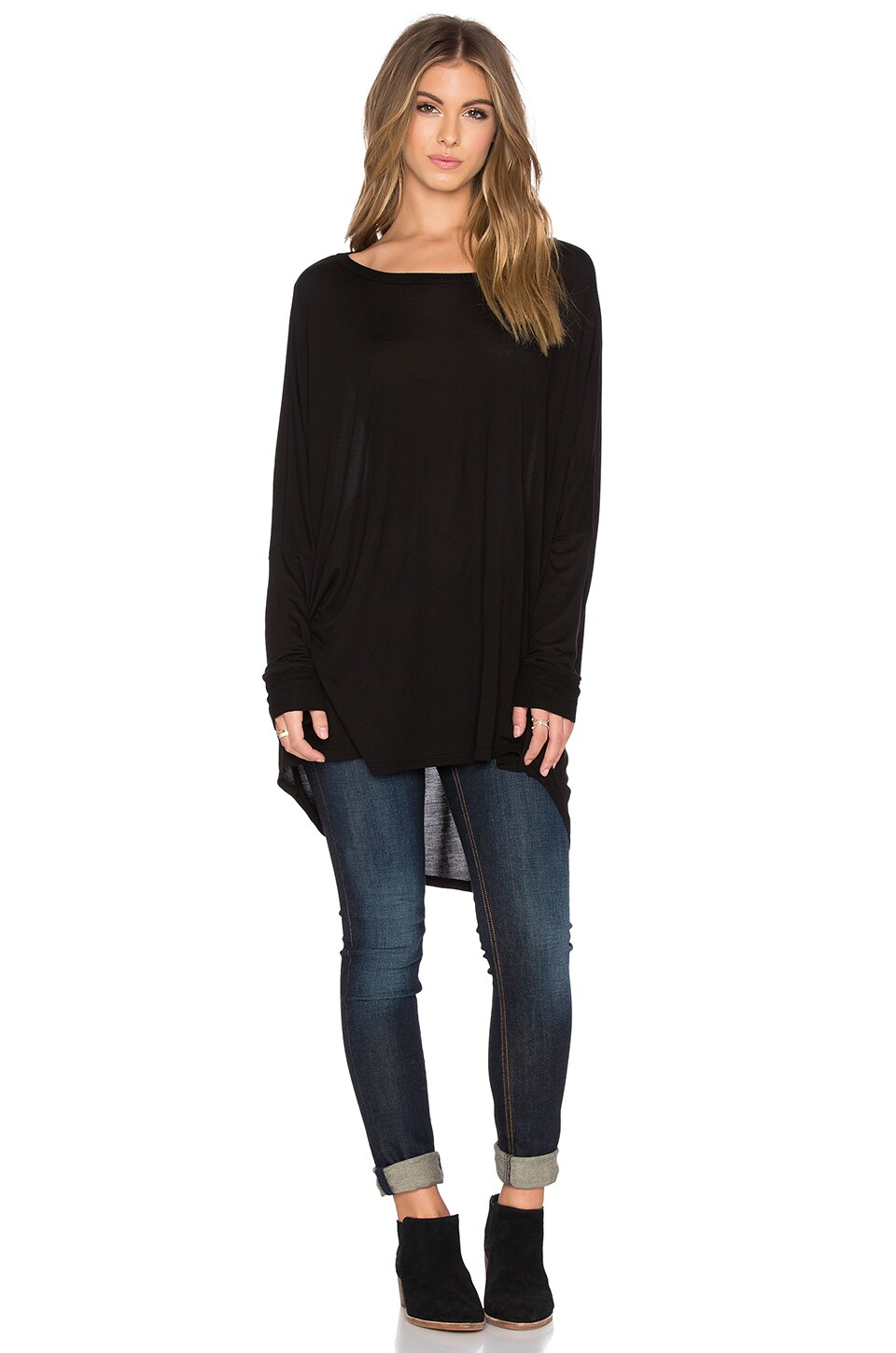 Michael Lauren Elwood Long Sleeve Oversized Cape Top in Black | REVOLVE
