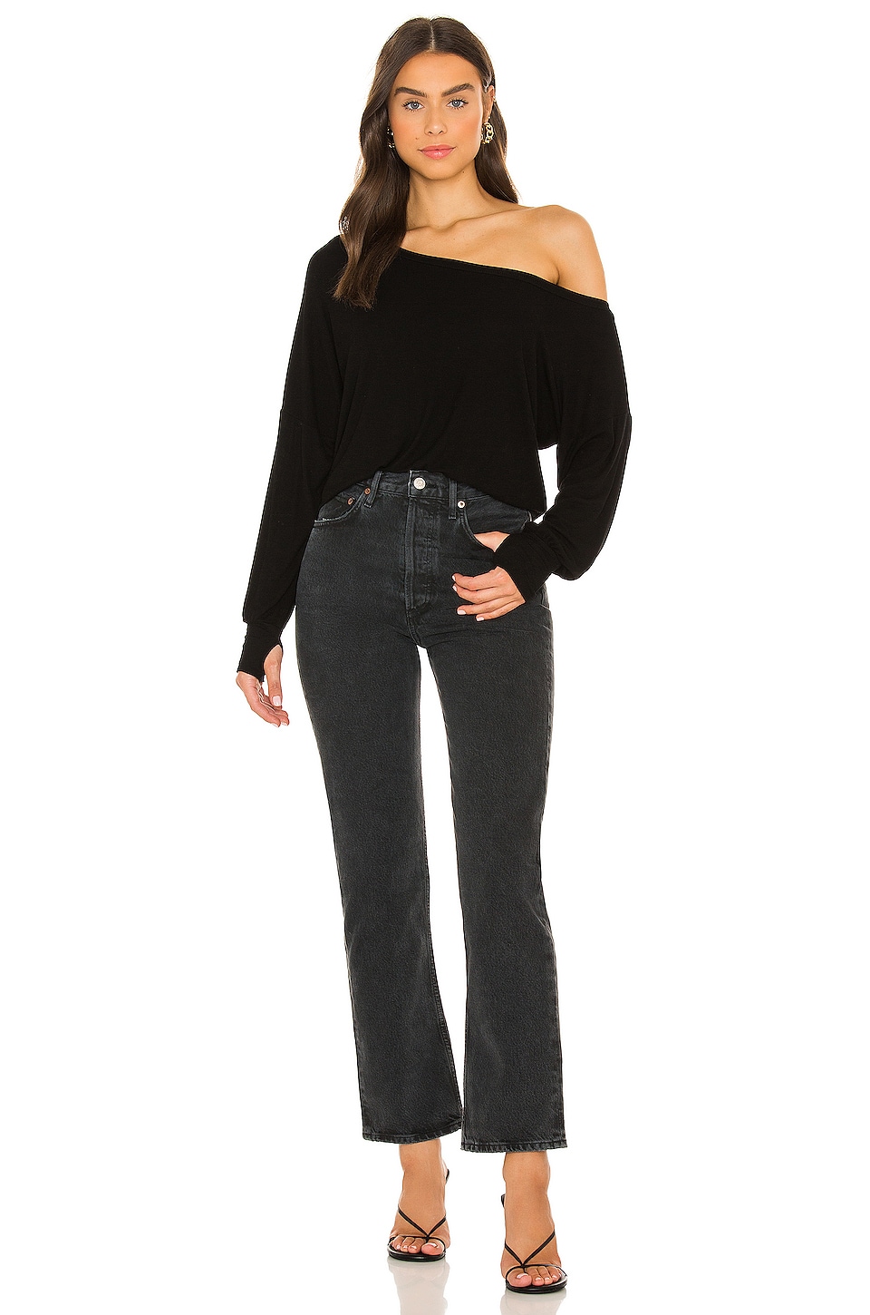 Michael Lauren Kristopher Open Shoulder Top in Black | REVOLVE