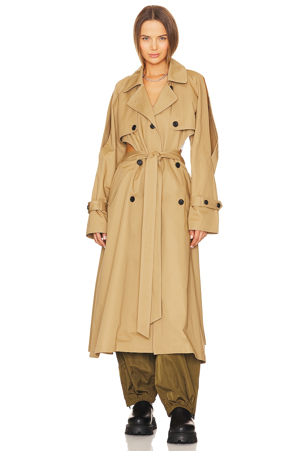 Monse Back Cut Out Trench Coat in Khaki | REVOLVE