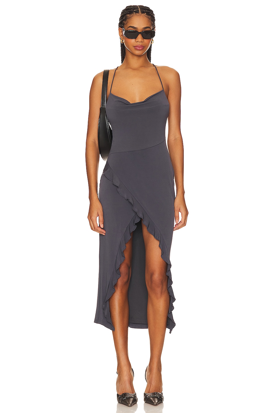 MORE TO COME Flora Ruffle Midi Dress in Slate | REVOLVE