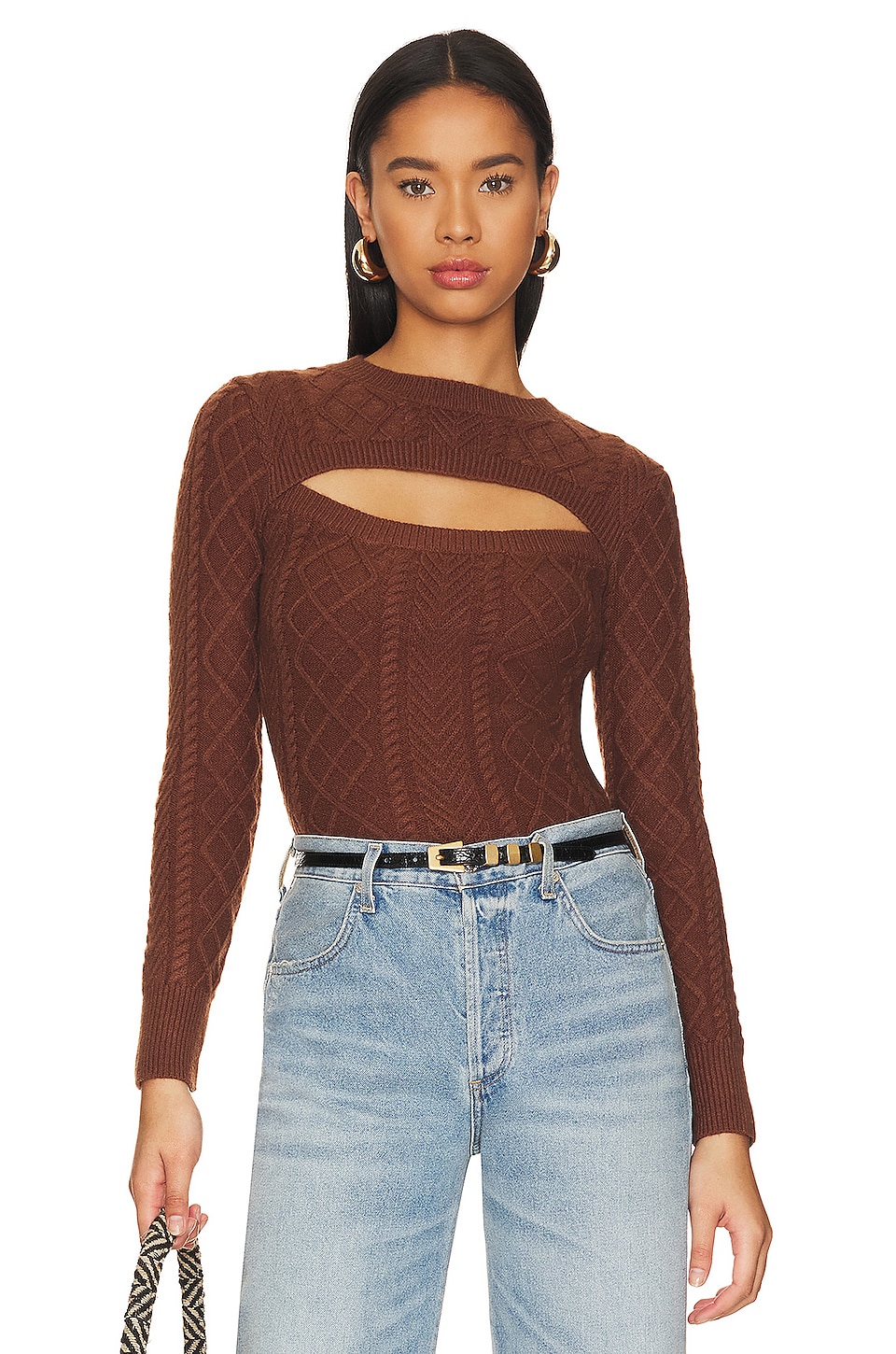 MORE TO COME Zaria Cut Out Sweater in Chocolate | REVOLVE