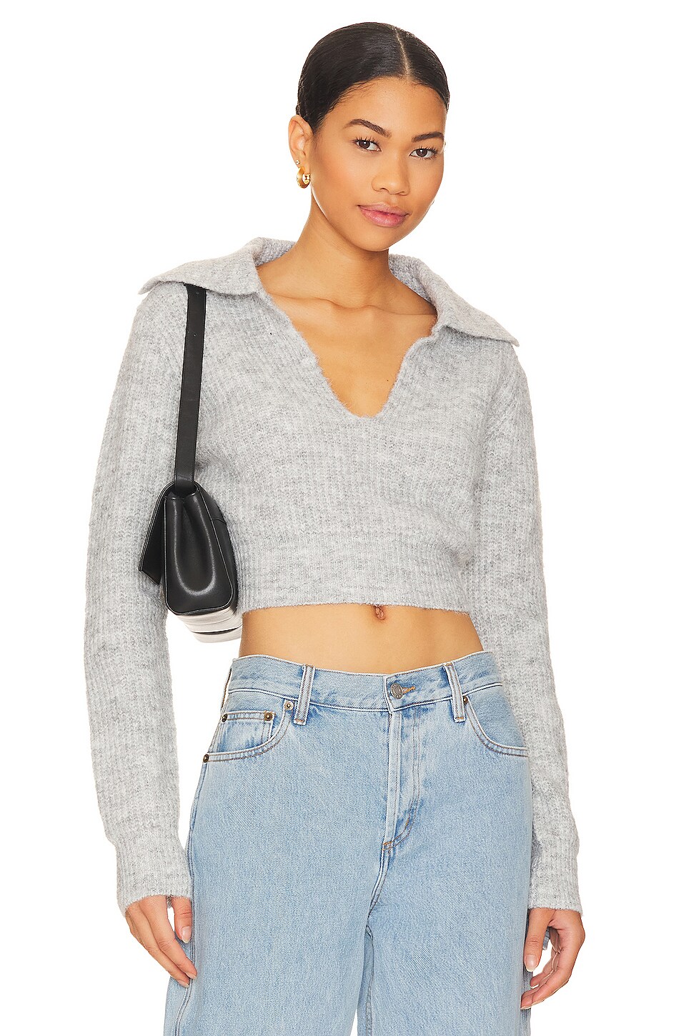 MORE TO COME Carly Deep V Sweater in Heather Grey | REVOLVE
