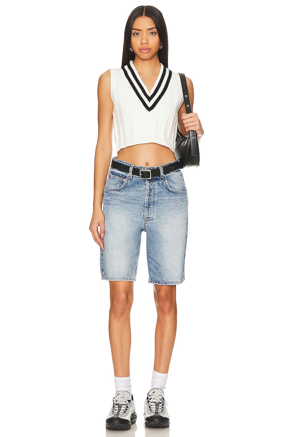 MORE TO COME Jade Varsity Cropped Vest in White | REVOLVE