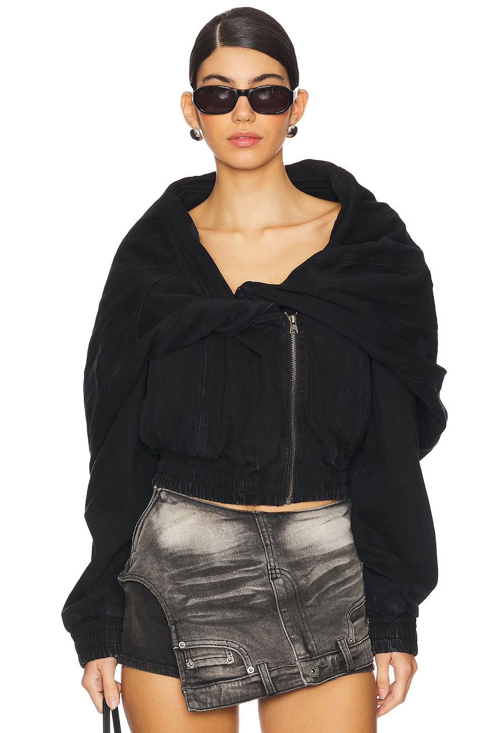 MARRKNULL Turndown Denim Jacket in Black | REVOLVE