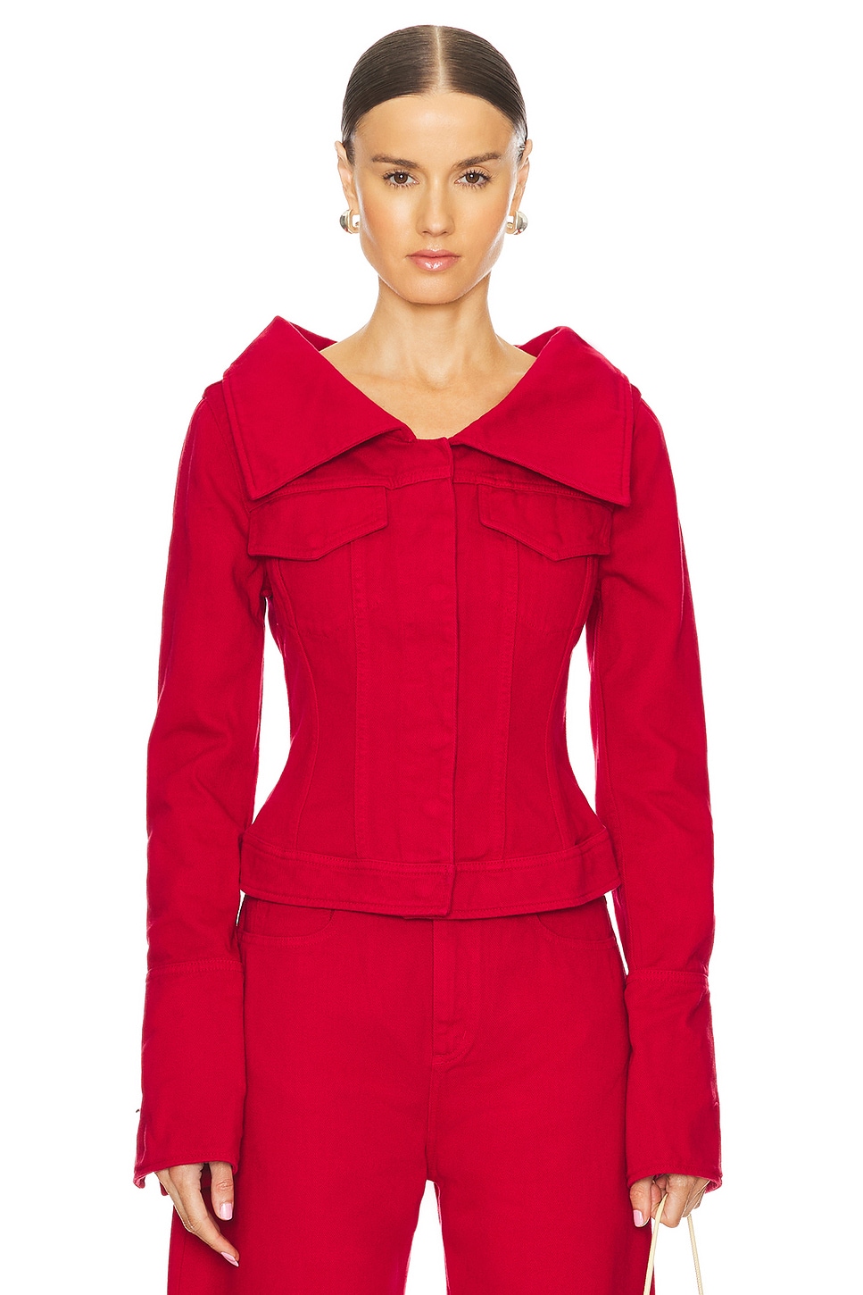 Marques ' Almeida Off Shoulder Collar Jacket in Red | REVOLVE