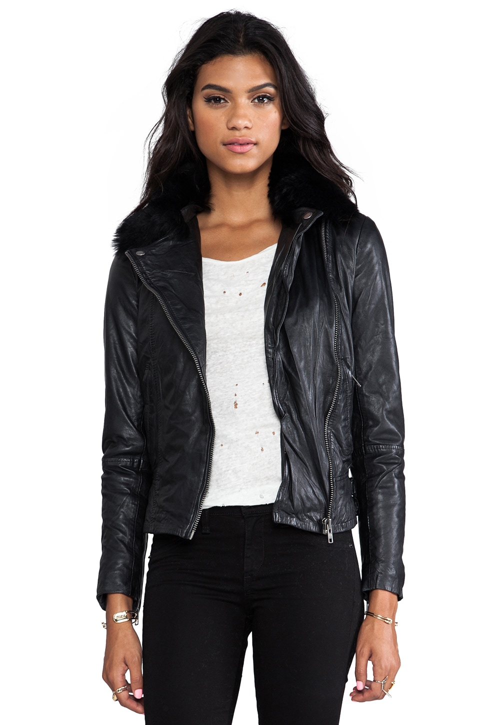 Muubaa Lindus Detachable Collar Jacket in Black/Black in Black & Black ...