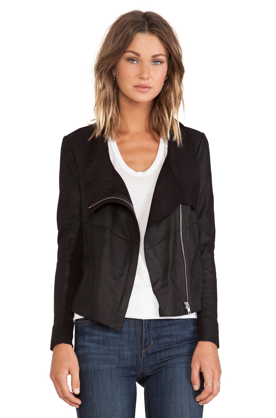 Muubaa Lugano Leather Drape Jacket in Black | REVOLVE