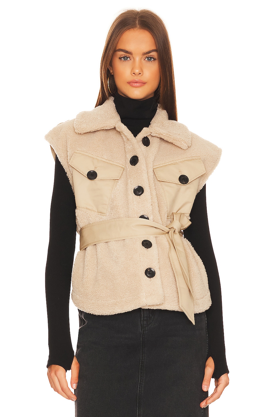 Marissa Webb Frankie Sherpa Coated Canvas Vest in French Beige Combo ...