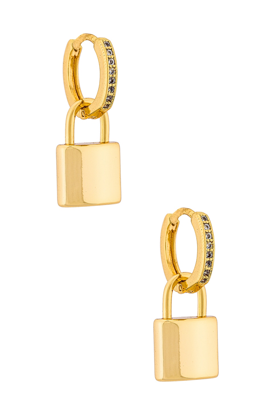 Natalie B Jewelry Leni Padlock Huggy Hoops Earring in Gold | REVOLVE