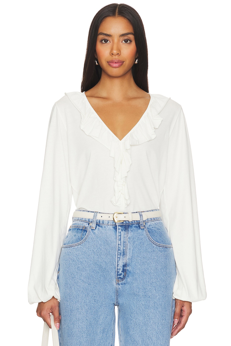 Nation Los Angeles Giorgio Flounce Top in Porcelain | REVOLVE