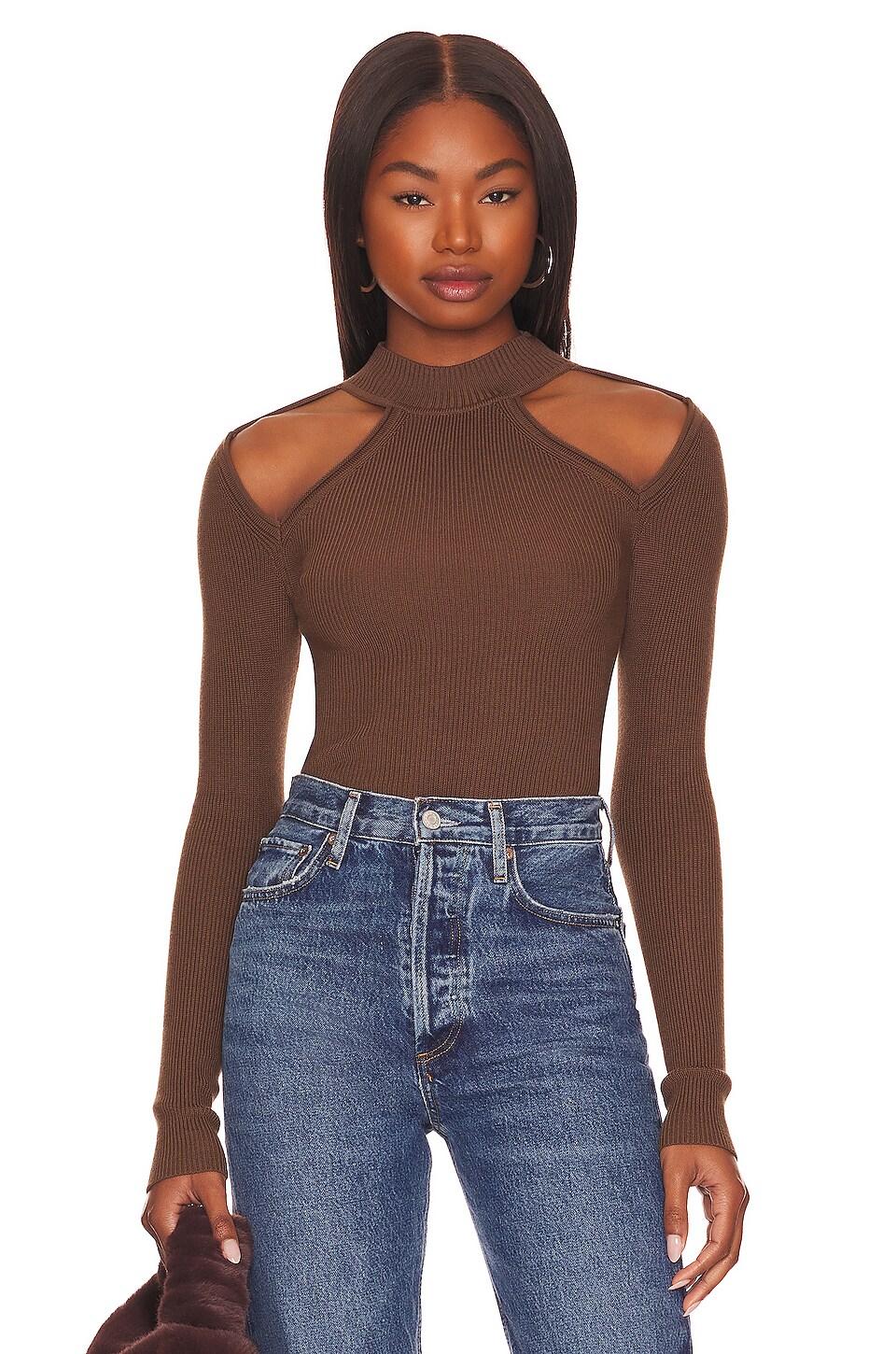 NBD Rachel Cold Shoulder Sweater in Brown | REVOLVE