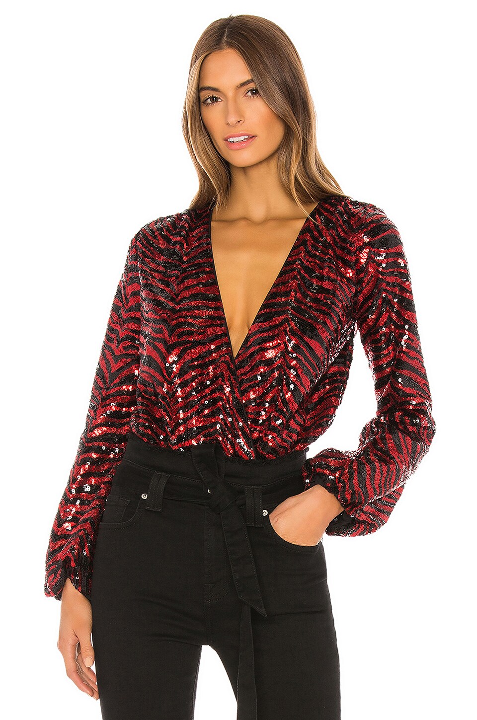 NBD Rochelle Bodysuit in Red & Black | REVOLVE