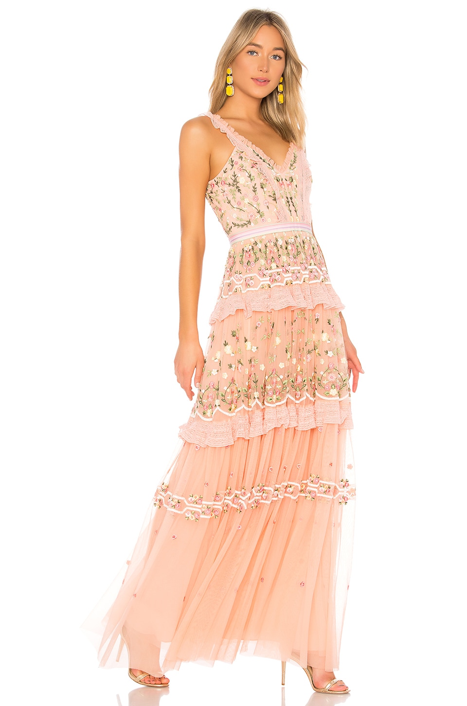 Needle & Thread Lattice Rose Sleeveless Gown in Coral | REVOLVE