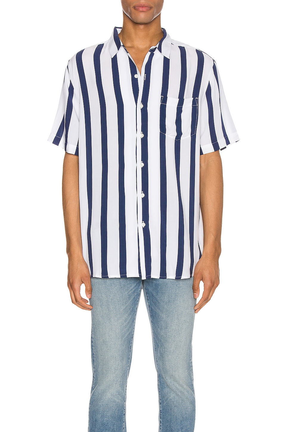 NEUW Stripe Short Sleeve Shirt in Blue White Stripe | REVOLVE