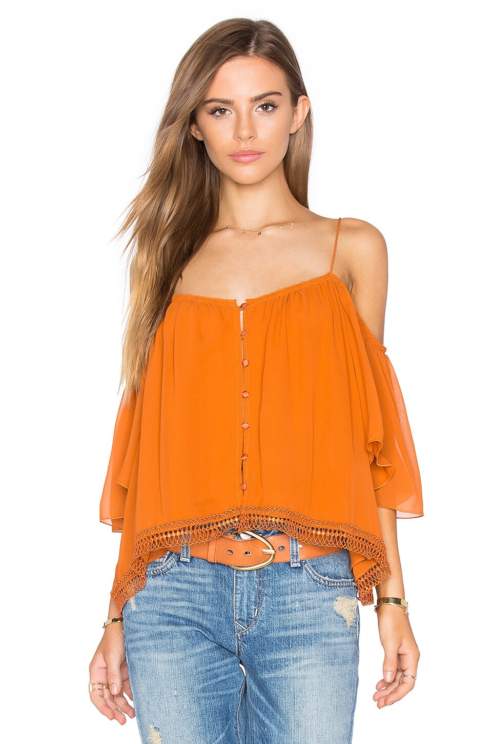 NICHOLAS Georgette Shoulderless Top in Rust | REVOLVE