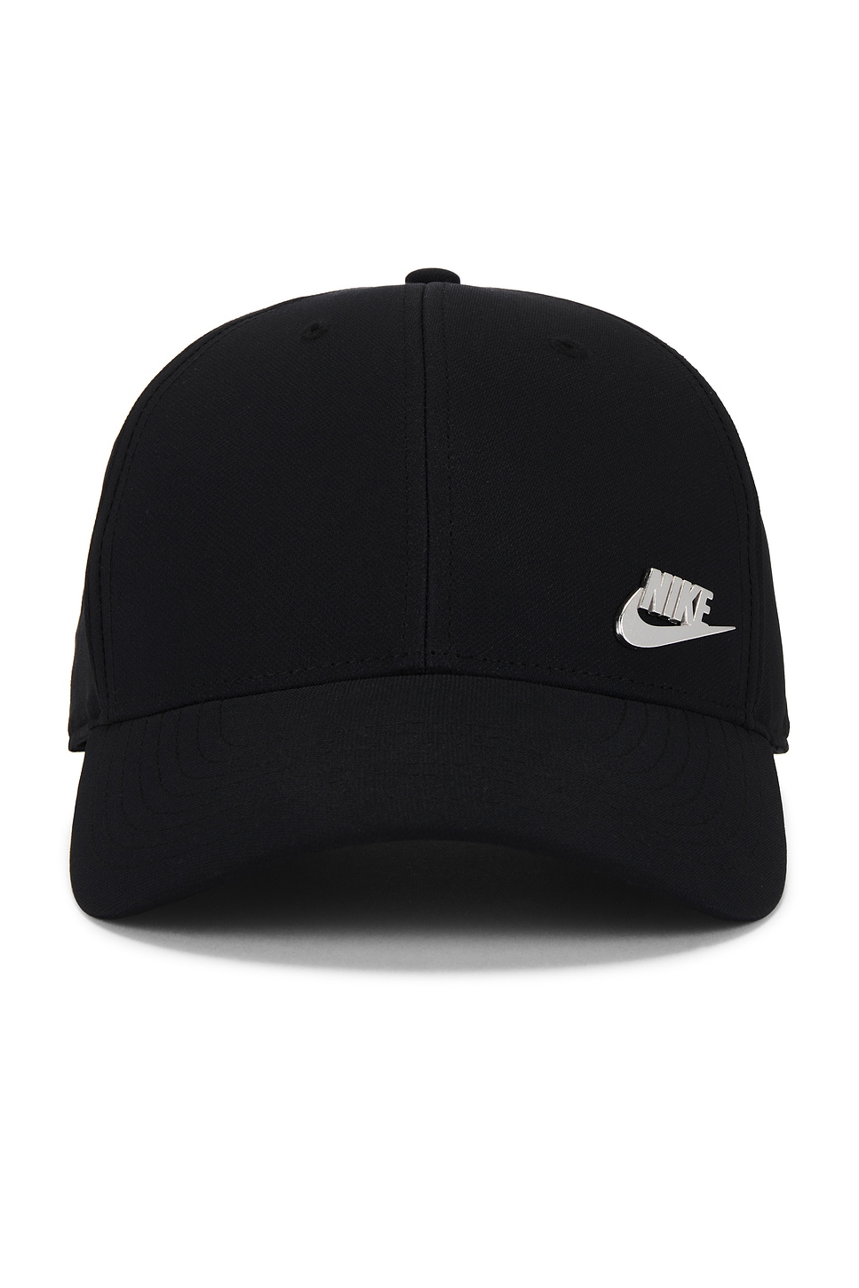 Nike Structured Metal Logo Cap in Black & Metallic Silver | REVOLVE