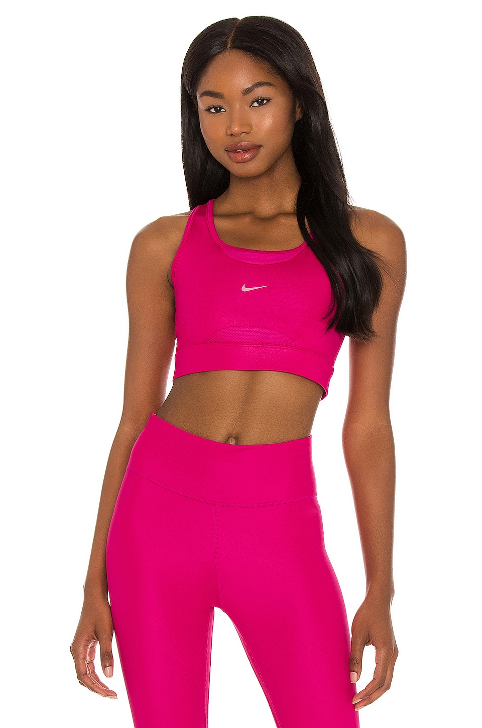 Nike Swoosh Textured Bra in Fireberry | REVOLVE