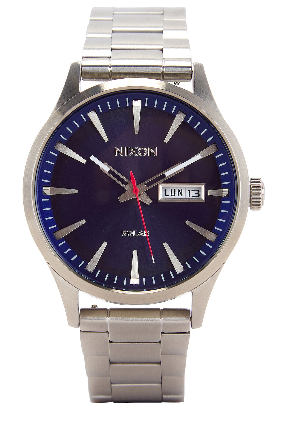 Nixon Sentry Solar Watch in Navy Sunray & Silver | REVOLVE