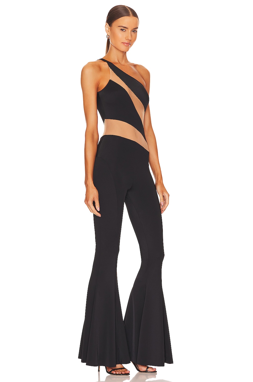 Norma Kamali Snake Mesh Fishtail Jumpsuit in Black & Nude Mesh | REVOLVE