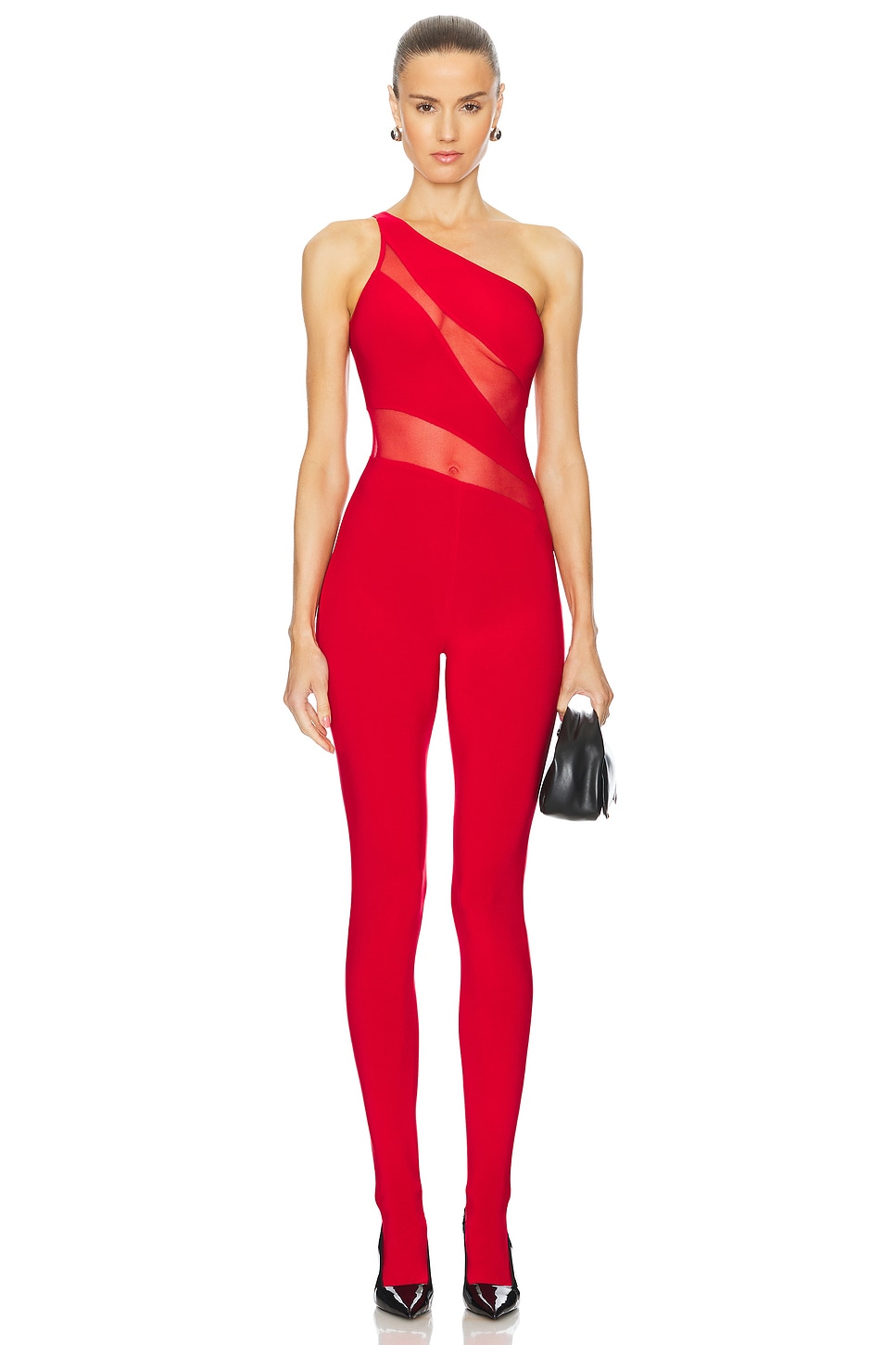 Norma Kamali Snake Mesh Catsuit With Footsie in Tiger Red | REVOLVE