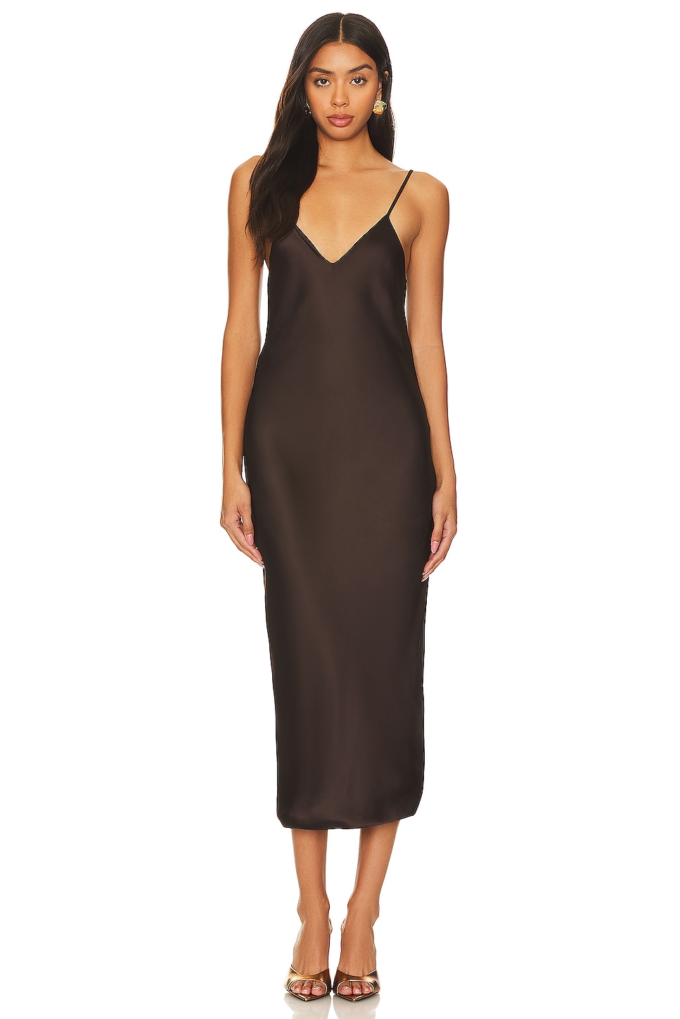 Norma Kamali Bias Slip Midi Dress in Chocolate | REVOLVE