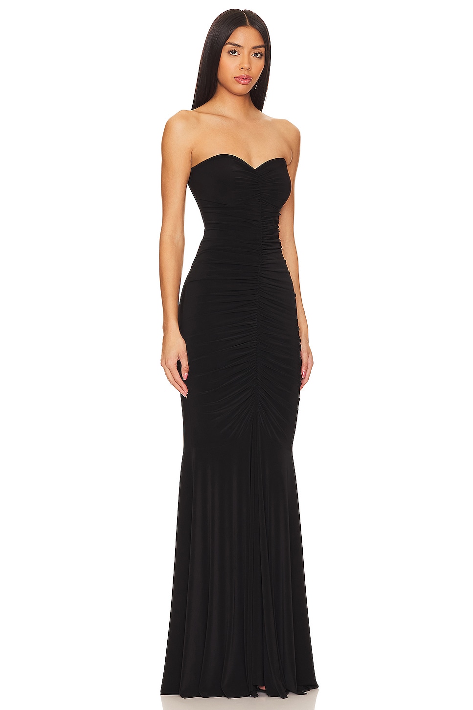 Norma Kamali Strapless Shirred Front Fishtail Gown in Black | REVOLVE