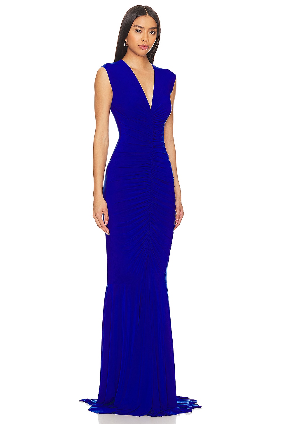 Norma Kamali Sleeveless Deep V Neck Shirred Front Fishtail Gown in ...