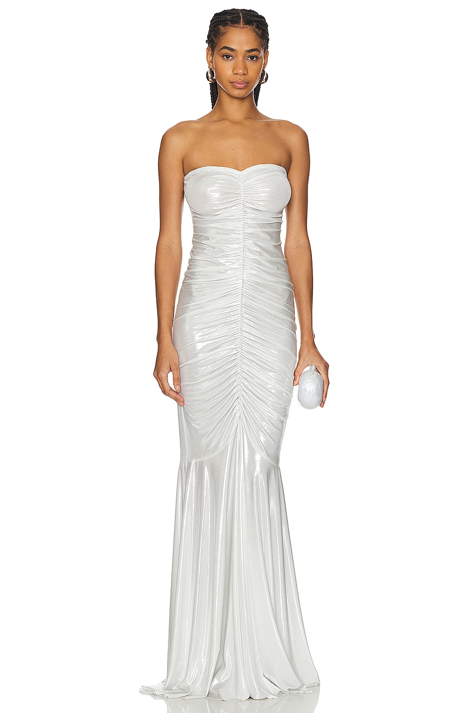 Norma Kamali Strapless Shirred Front Fishtail Gown in Pearl | REVOLVE
