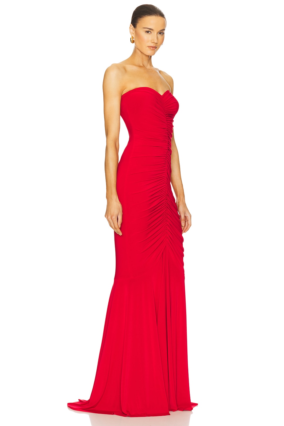 Norma Kamali x REVOLVE Strapless Shirred Front Fishtail Gown in Tiger Red | REVOLVE