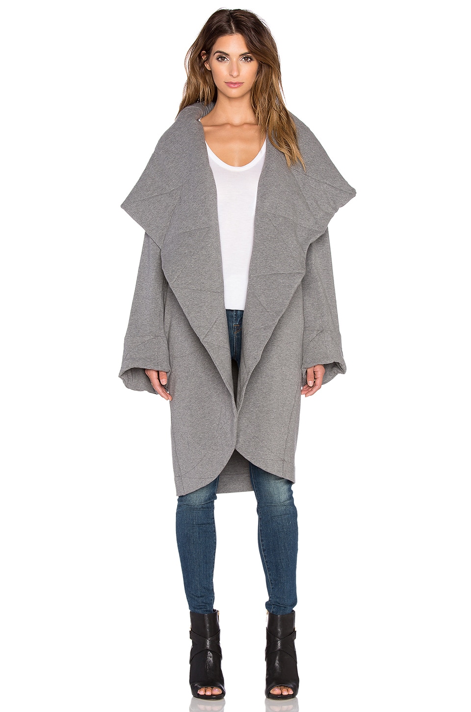 Norma Kamali Belted Shawl Collar Jacket in Dark Grey | REVOLVE