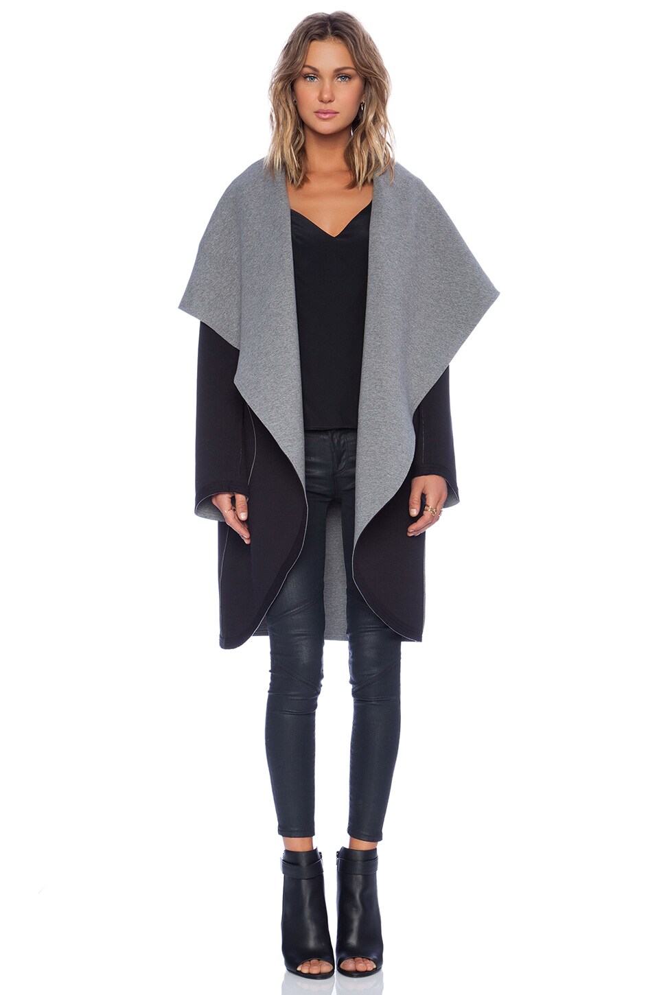 Norma Kamali Reversible Shawl Collar Coat in Black & Dark Grey | REVOLVE