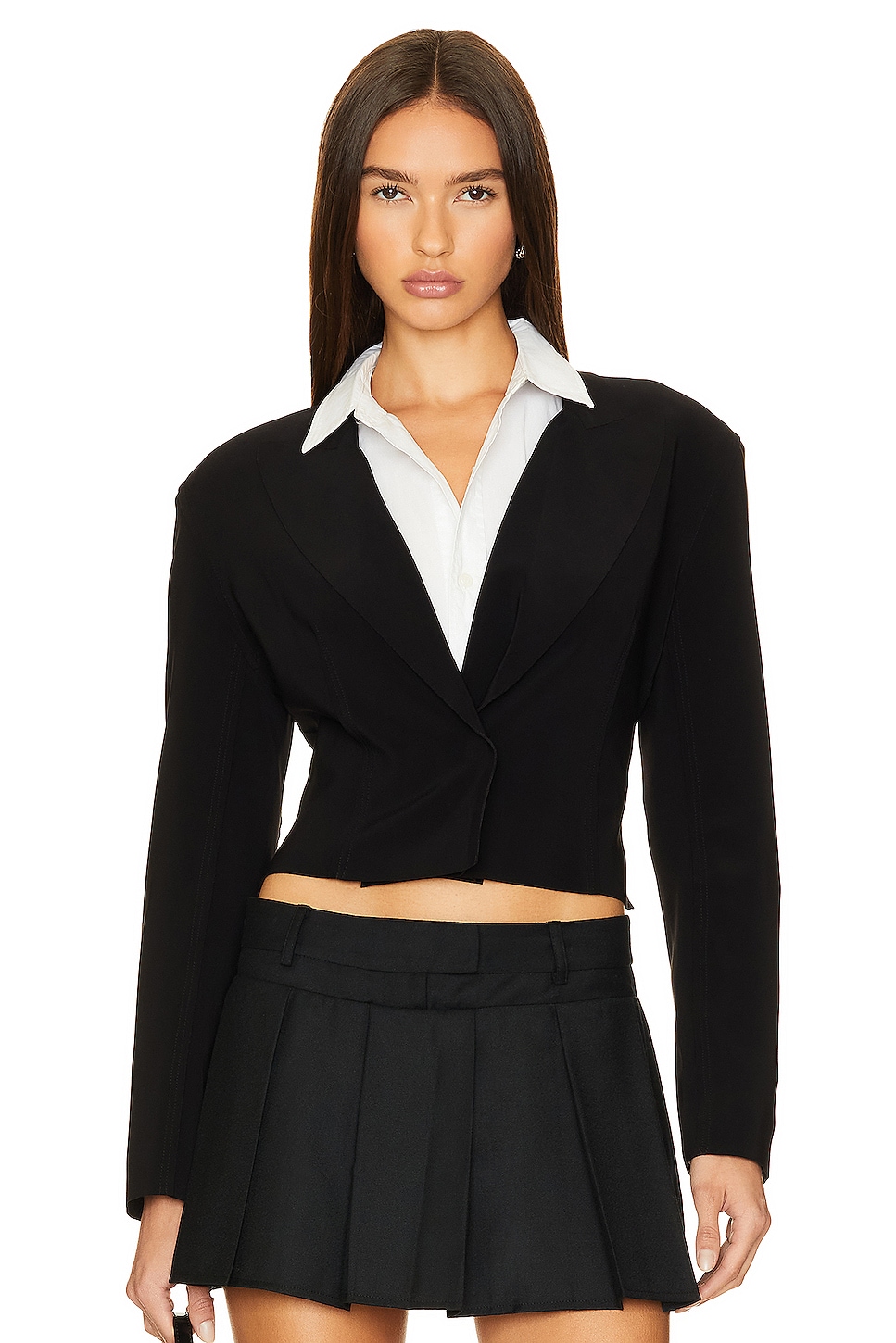 Norma Kamali Cropped Single Breasted Jacket in Black | REVOLVE