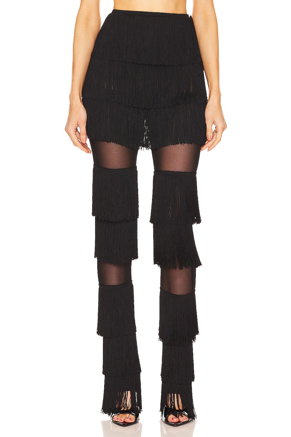 Norma Kamali Spliced Boot Pant With Fringe in Black | REVOLVE