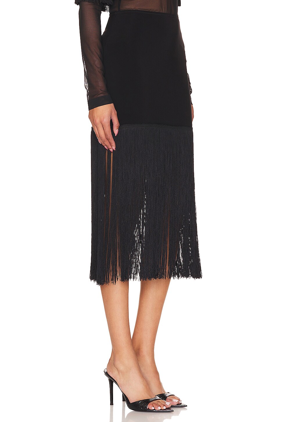 Norma Kamali 18" Fringe Mini Skirt in Black | REVOLVE