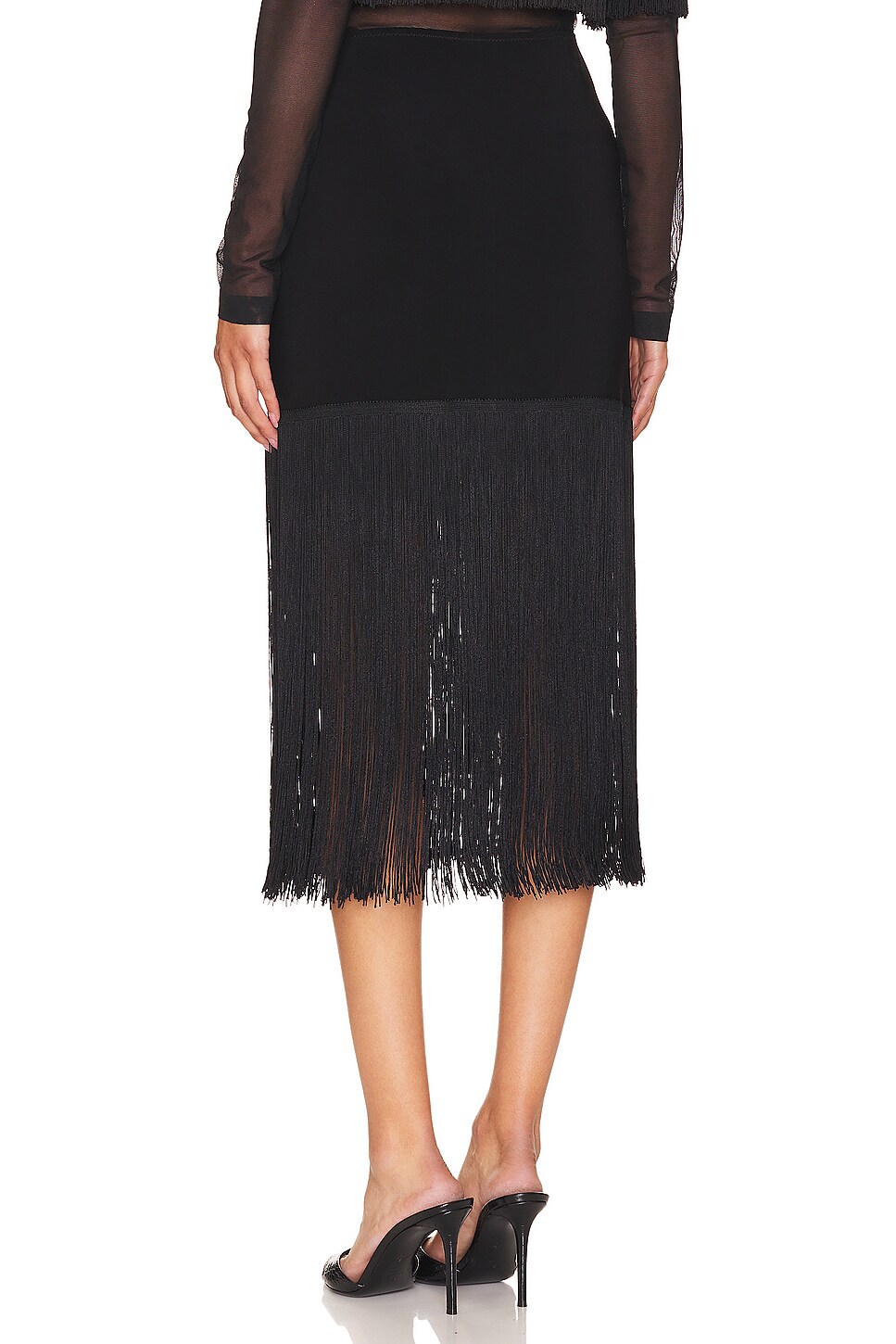 Norma Kamali 18" Fringe Mini Skirt in Black | REVOLVE