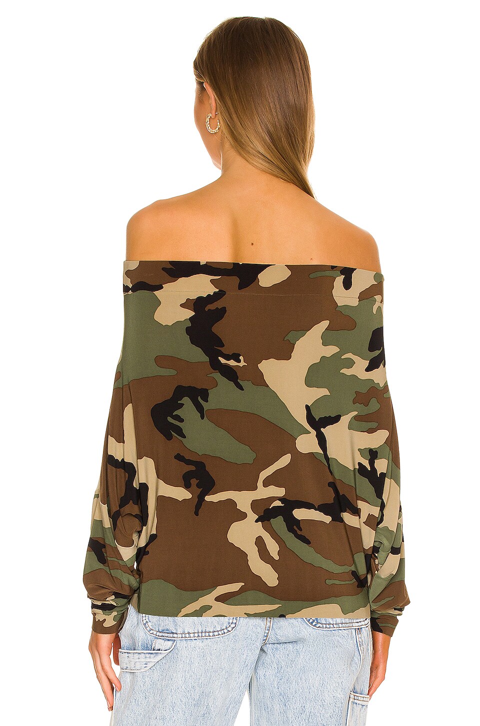 Norma Kamali Drop Shoulder All In One Cropped Top in Camo | REVOLVE