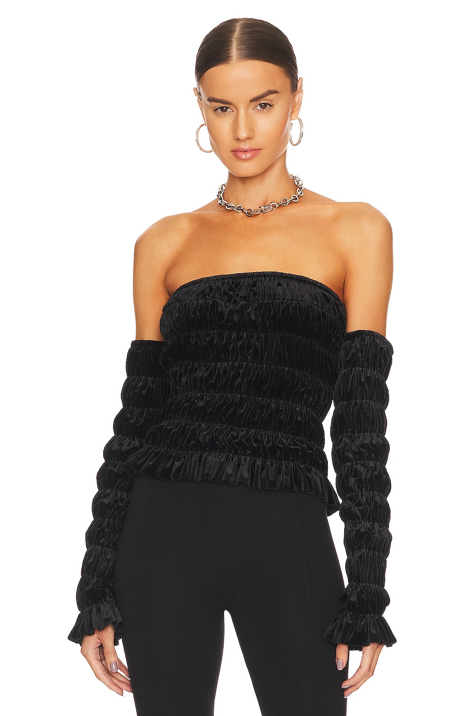 Norma Kamali Elastic Tube Top with Sleeve in Black | REVOLVE