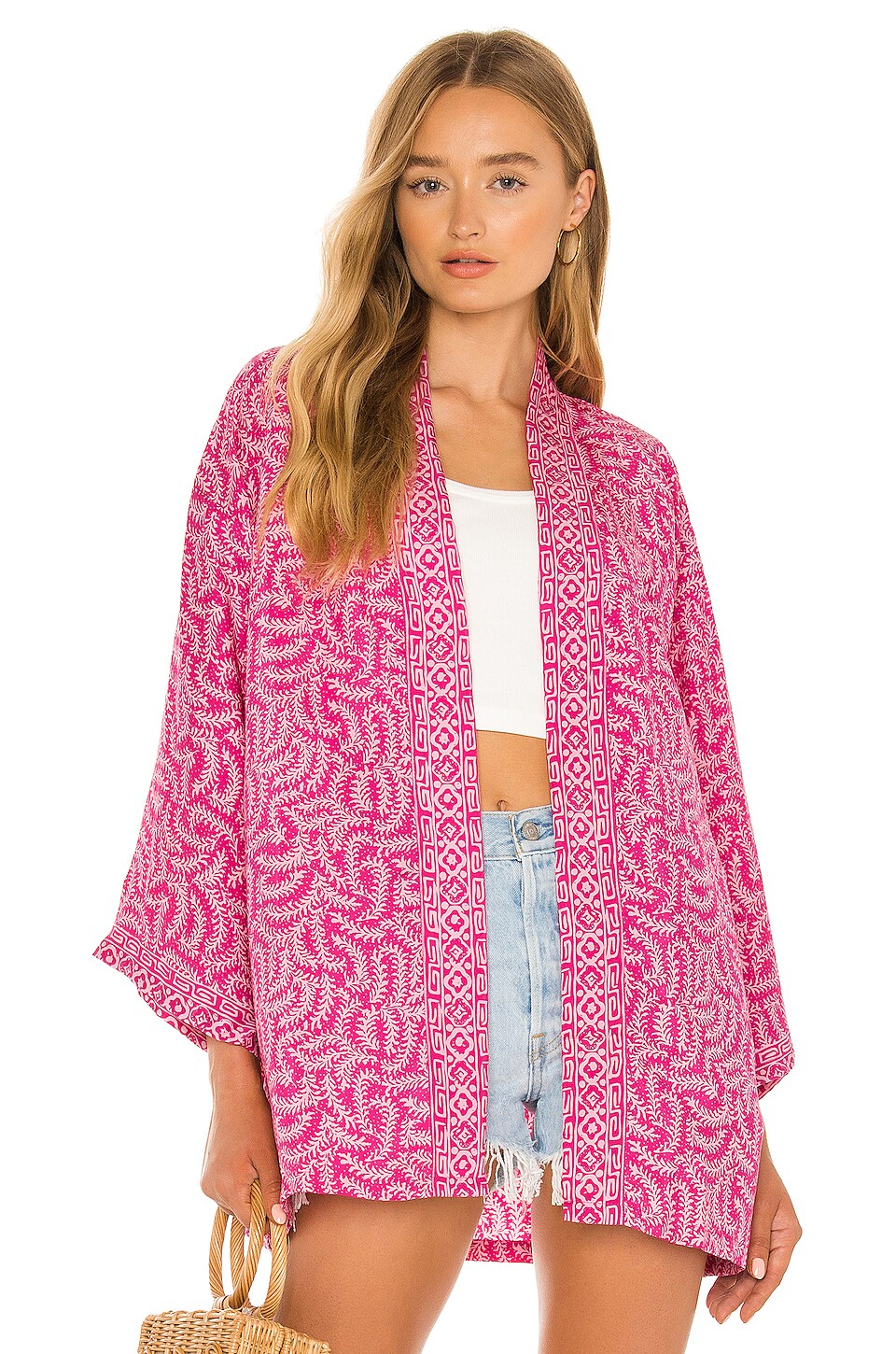 Natalie Martin Saylor Kimono in Fern Print Carmine | REVOLVE