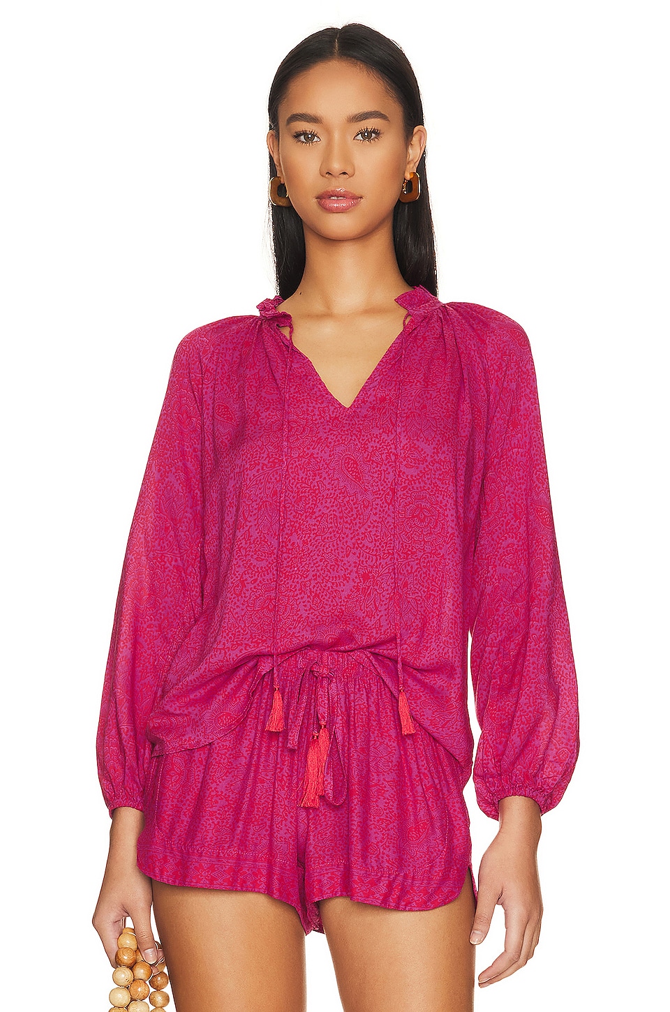 Natalie Martin Penny Blouse in Shangri La Print Raspberry | REVOLVE
