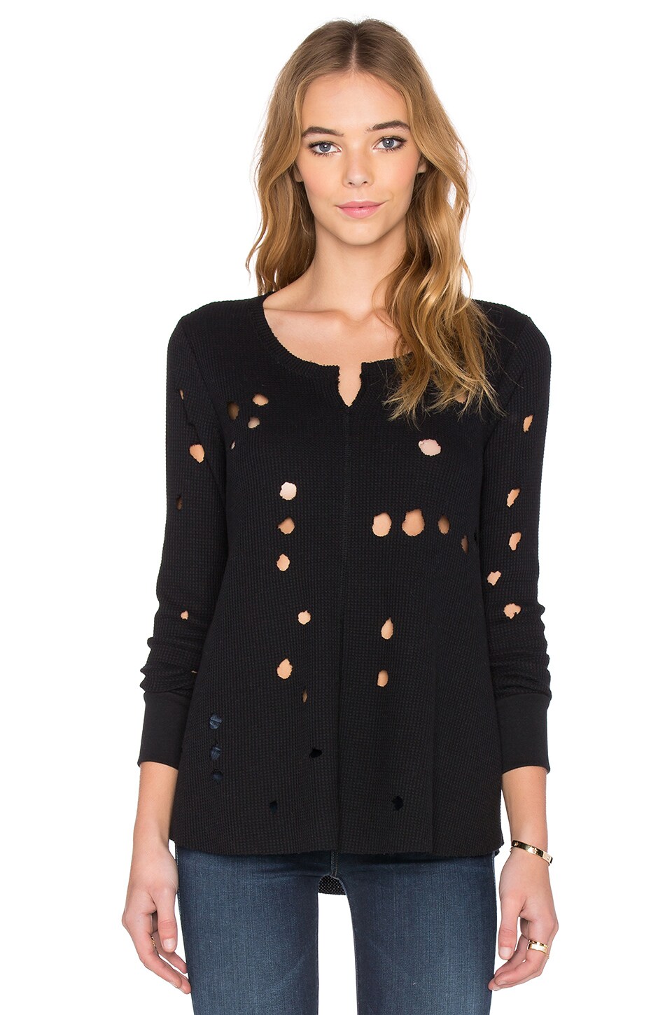 NYTT Leah Thermal Destroyed Top in Black | REVOLVE