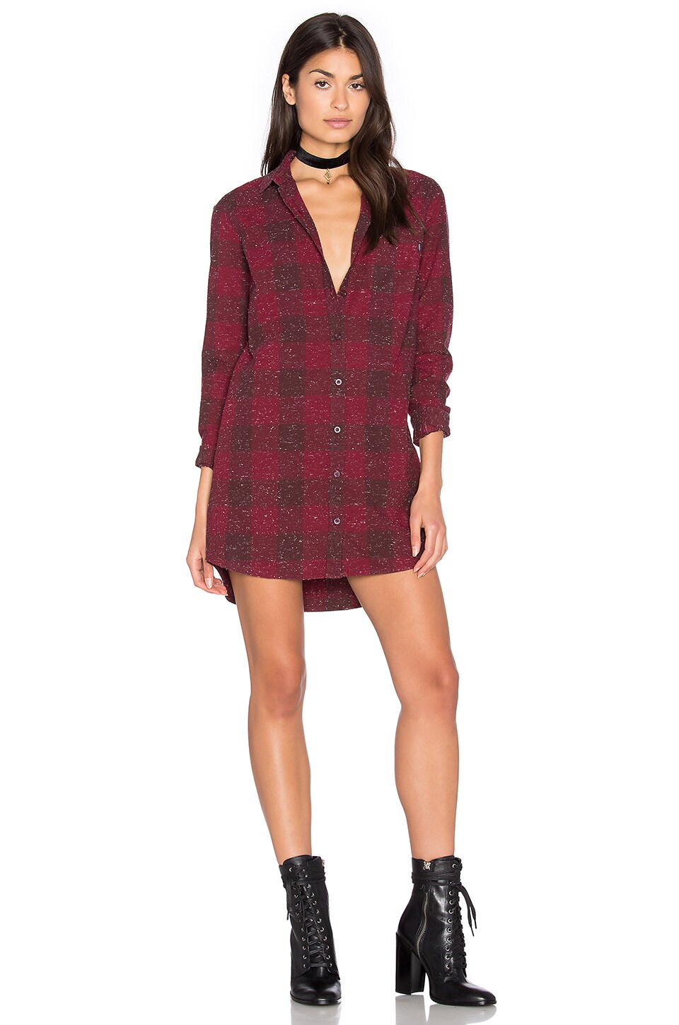 Obey Bex Shirt Dress in Burgundy Multi | REVOLVE
