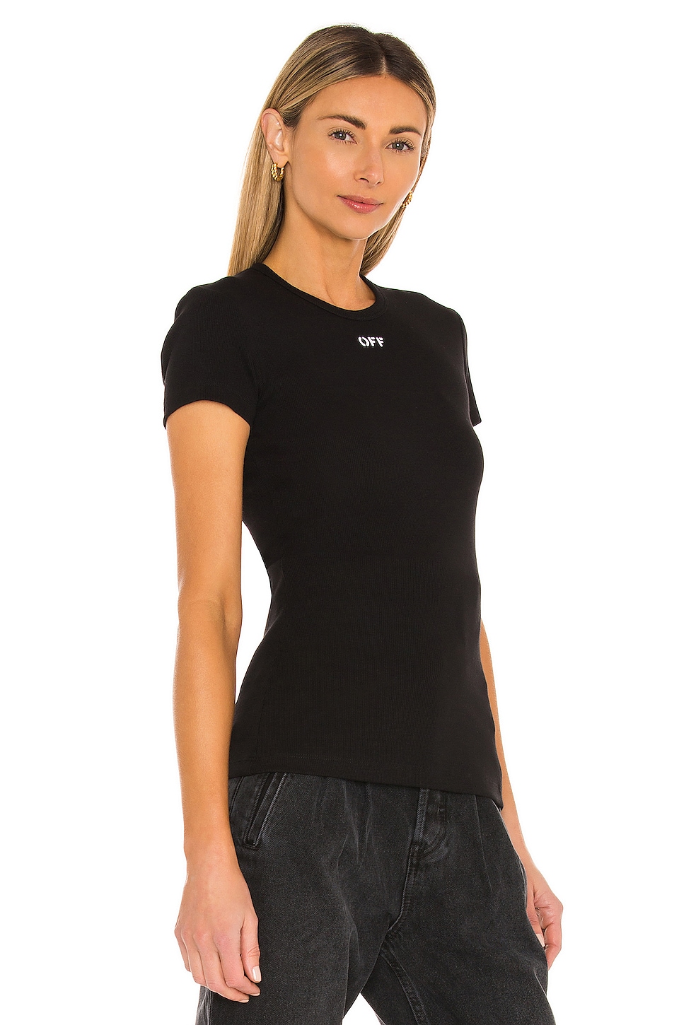 OFF-WHITE Basic Ribbed Tee in Black & White | REVOLVE