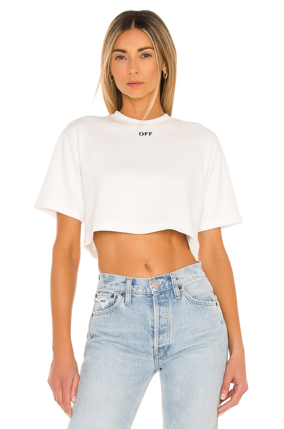 OFF-WHITE Rib Cropped Casual Tee in White & Black | REVOLVE