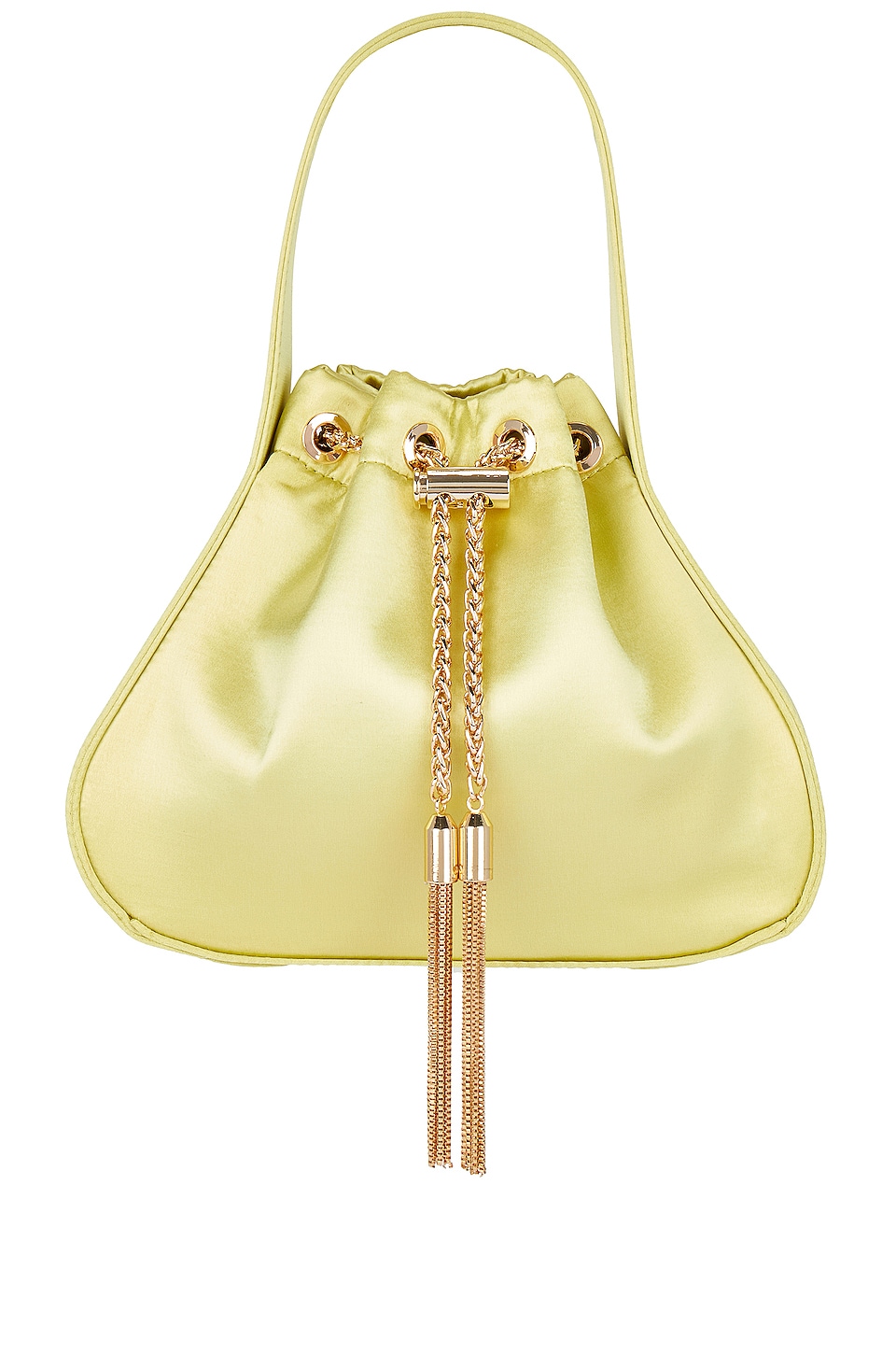 olga berg Miki Drawstring Satin Bag in Chartreuse | REVOLVE